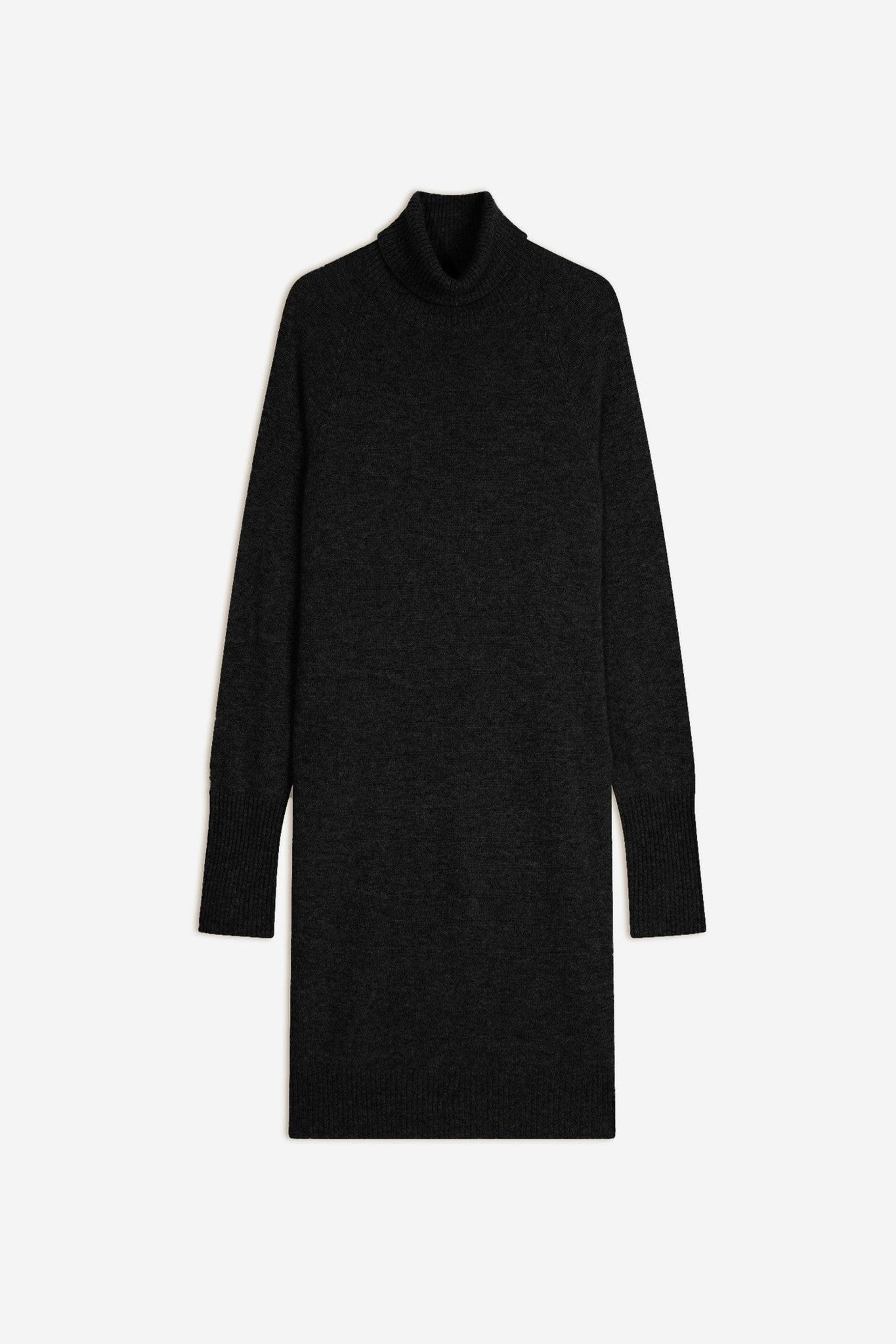 AMANDA robe col roulé noir chiné 100% cachemire – Perfect Cashmere
